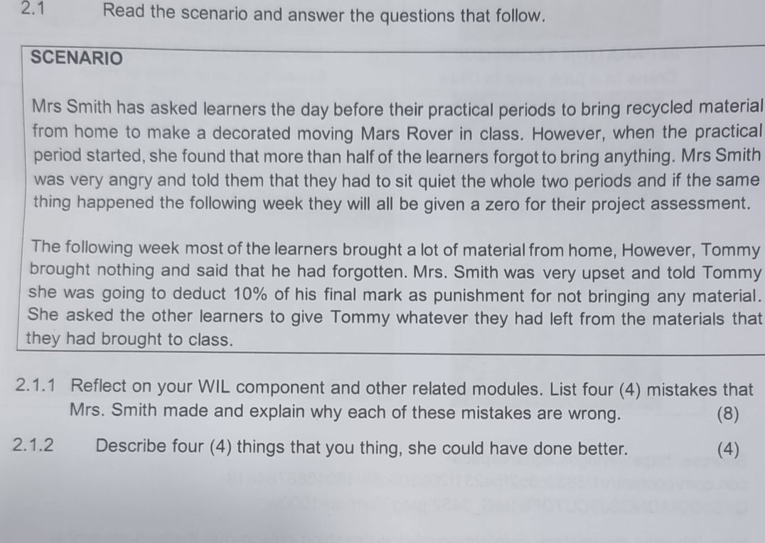 2.1 Read the scenario and answer the | StudyX