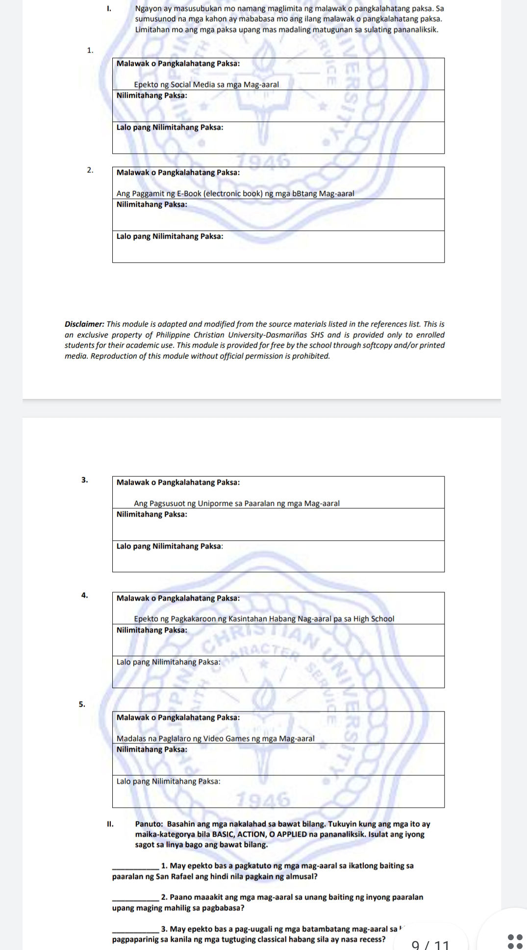 1. May epekto ba sa pagkatuto ng mga | StudyX