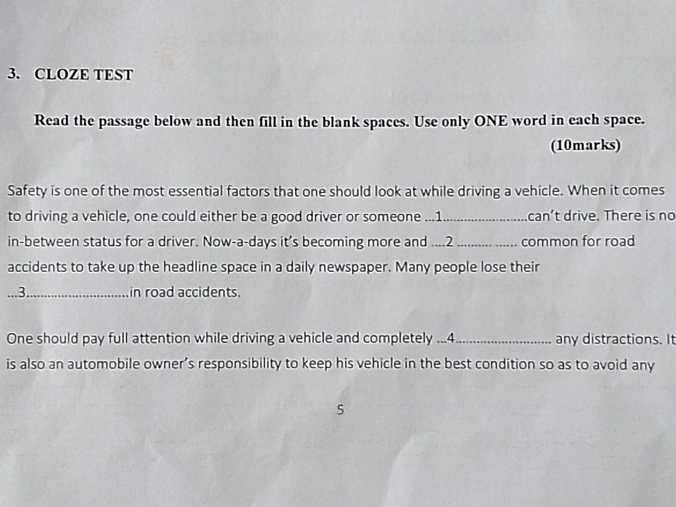 3. CLOZE TEST Read the passage below and | StudyX