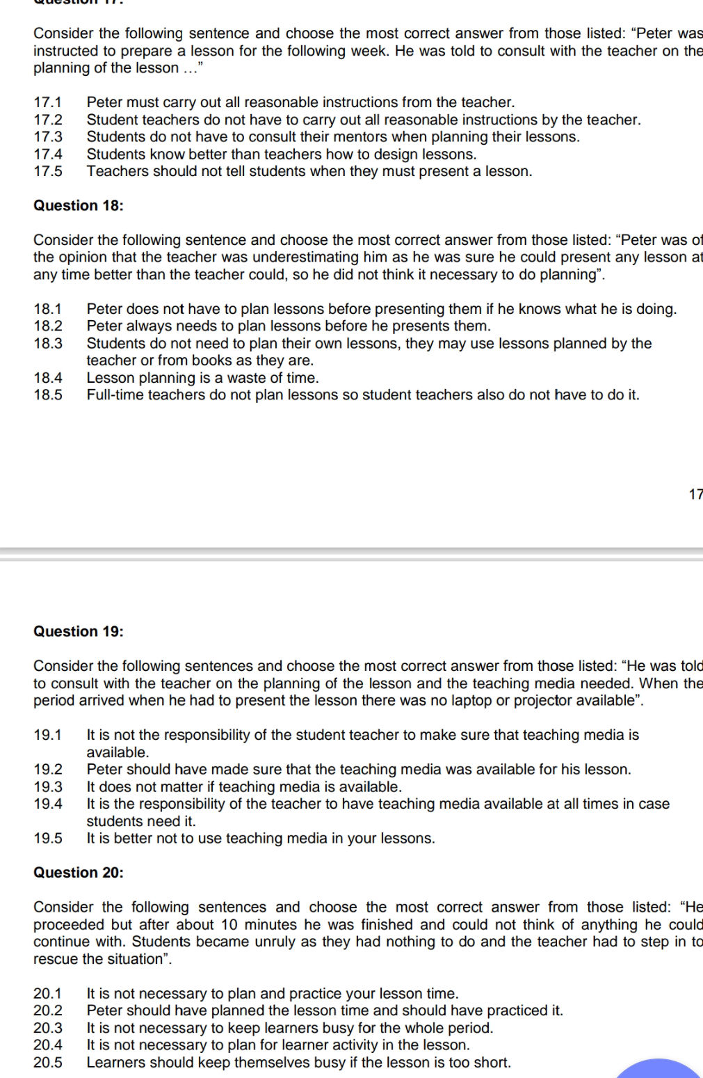 Question 17: Consider the following sentence | StudyX