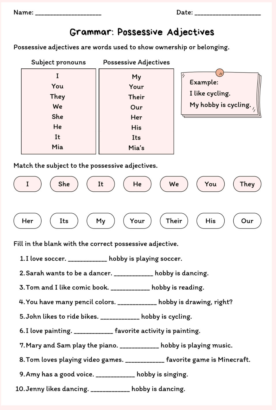Grammar: Possessive Adjectives Possessive | StudyX