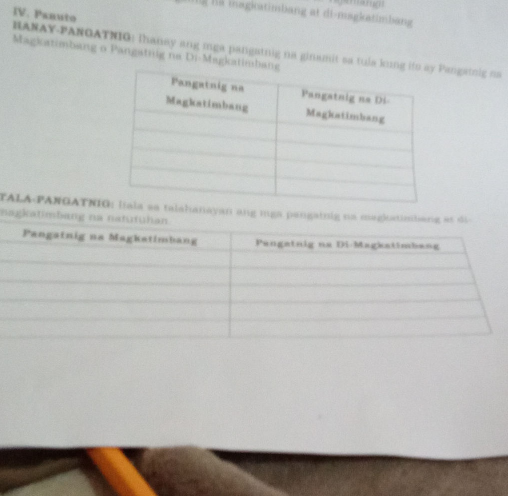 IV. Panuto HANAY-PANGATNIG: Ihanay ang mga | StudyX