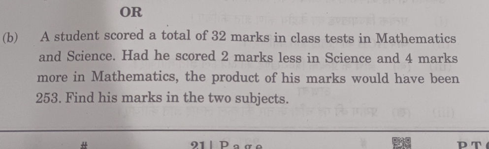 (b) A student scored a total of 32 marks in