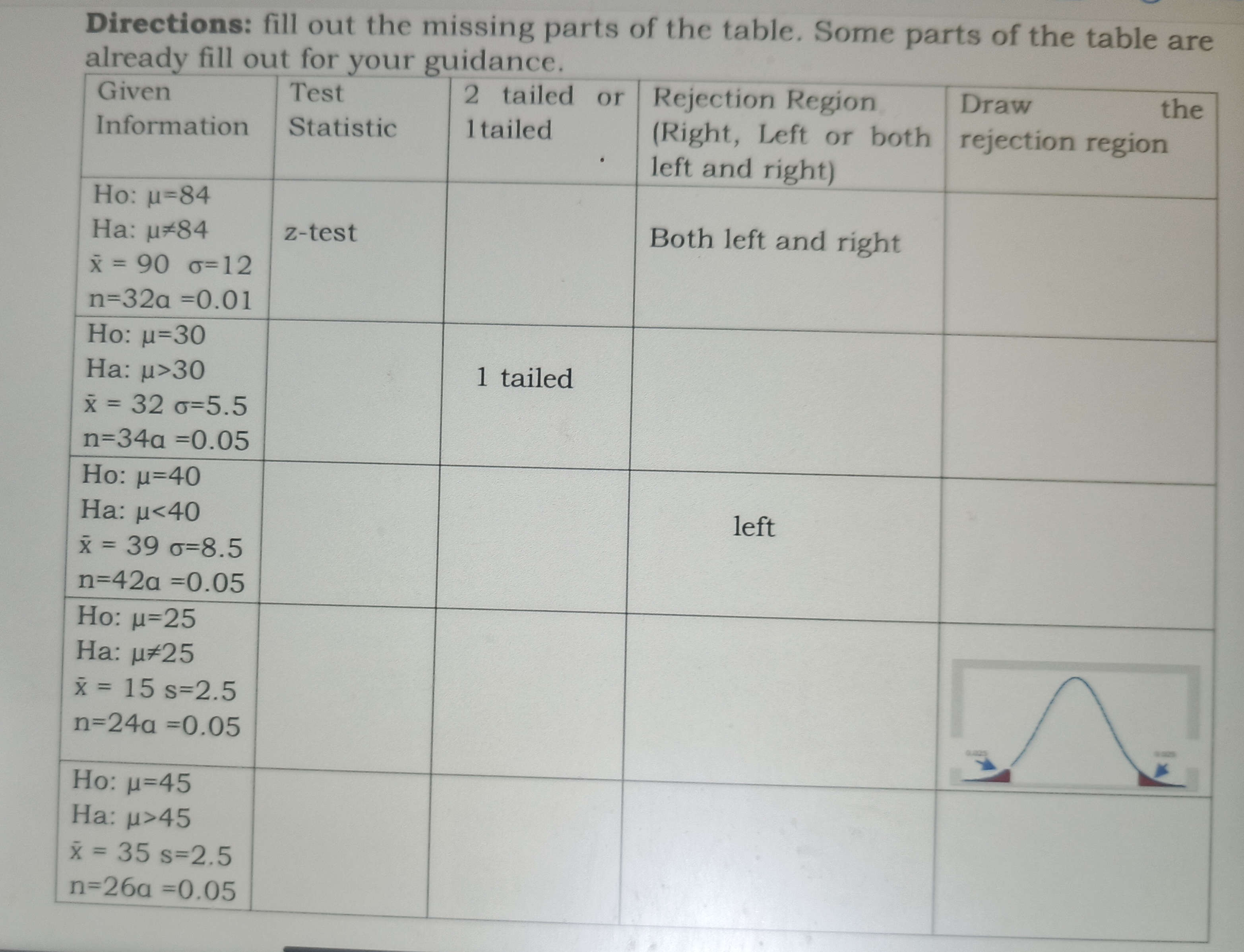 Directions: fill out the missing parts of | StudyX