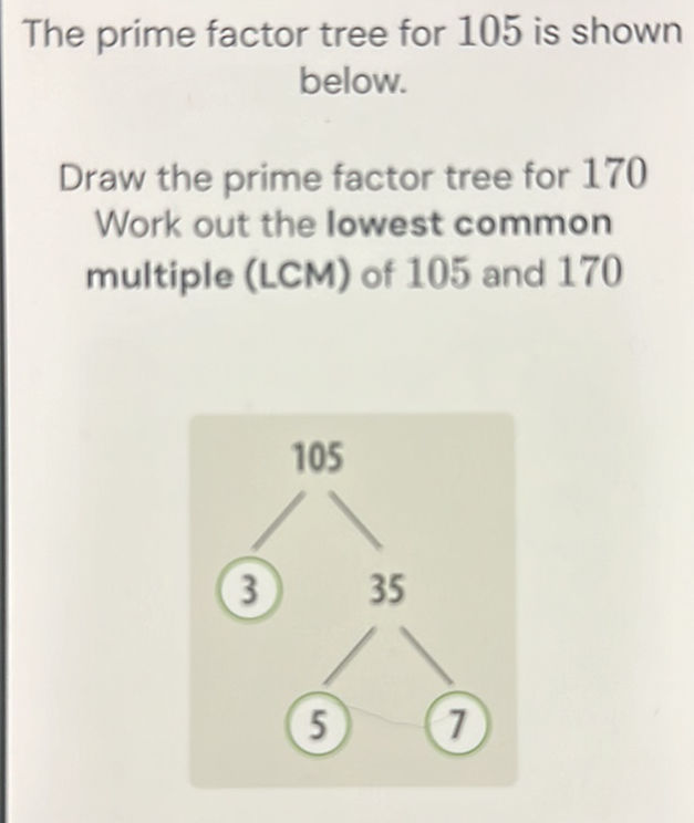 The prime factor tree for 105 is shown | StudyX