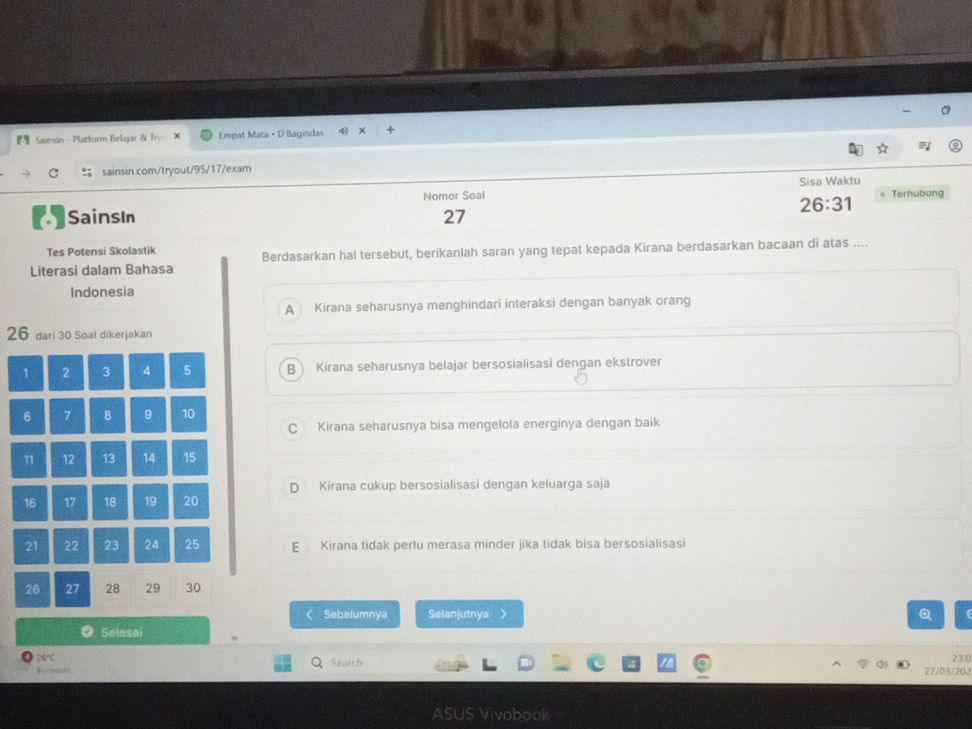 Berdasarkan hal tersebut, berikanlah saran | StudyX