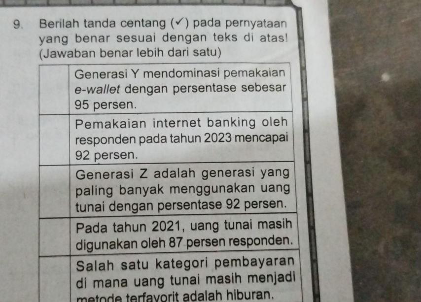 9. Berilah tanda centang ( ) pada pernyataan | StudyX