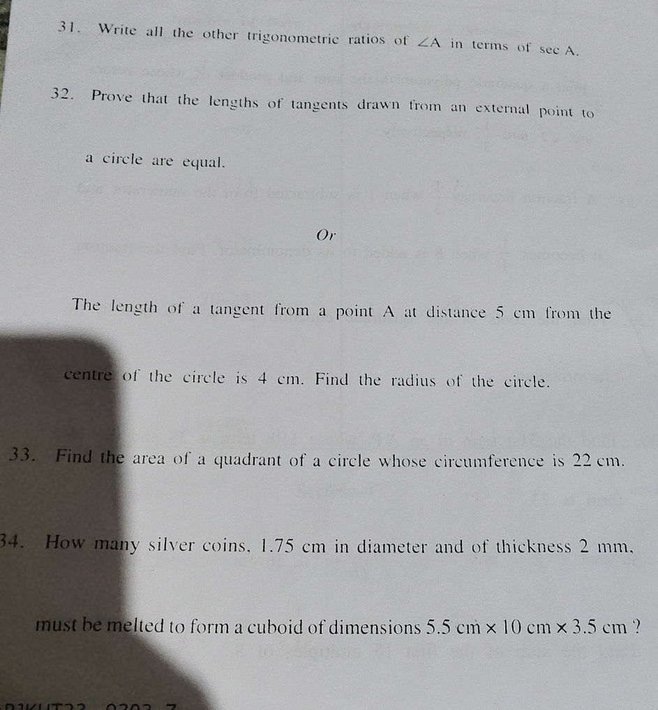 31. Write all the other trigonometric ratios | StudyX
