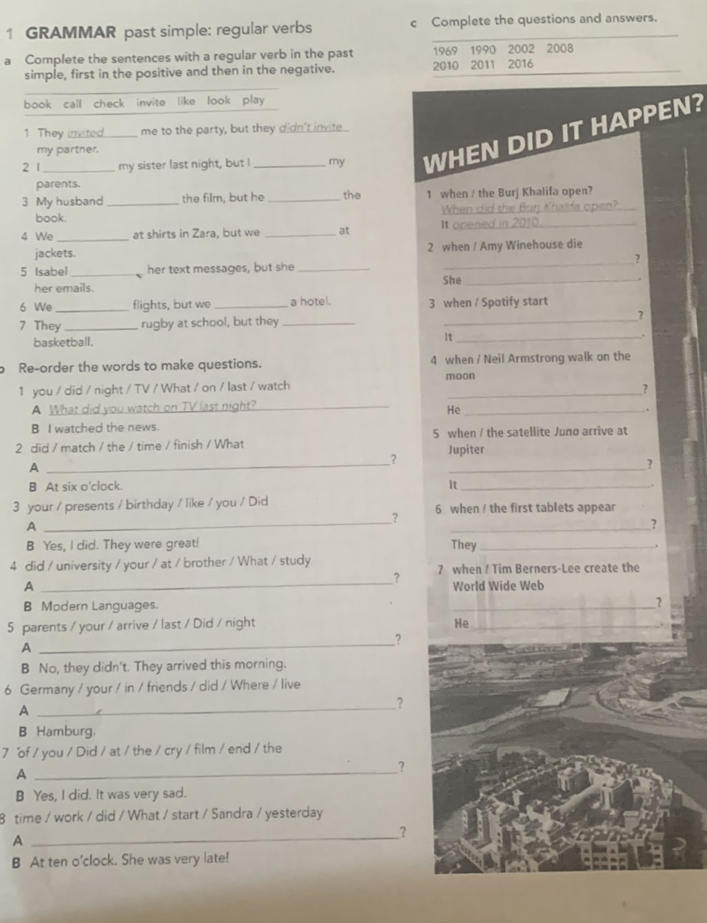 1 GRAMMAR past simple: regular verbs a | StudyX