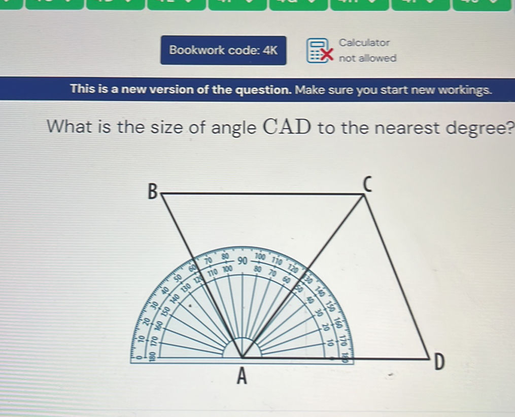 What is the size of angle CAD to the nearest | StudyX