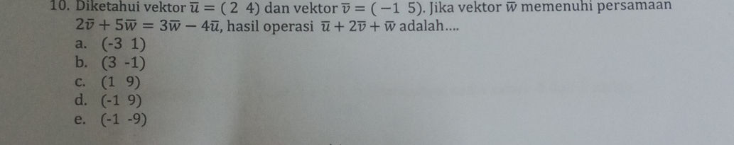10. Diketahui vektor $ {u} = (2\ 4)$ dan | StudyX