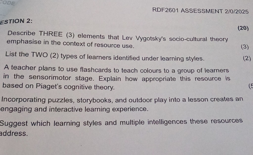 Describe THREE (3) elements that Lev | StudyX
