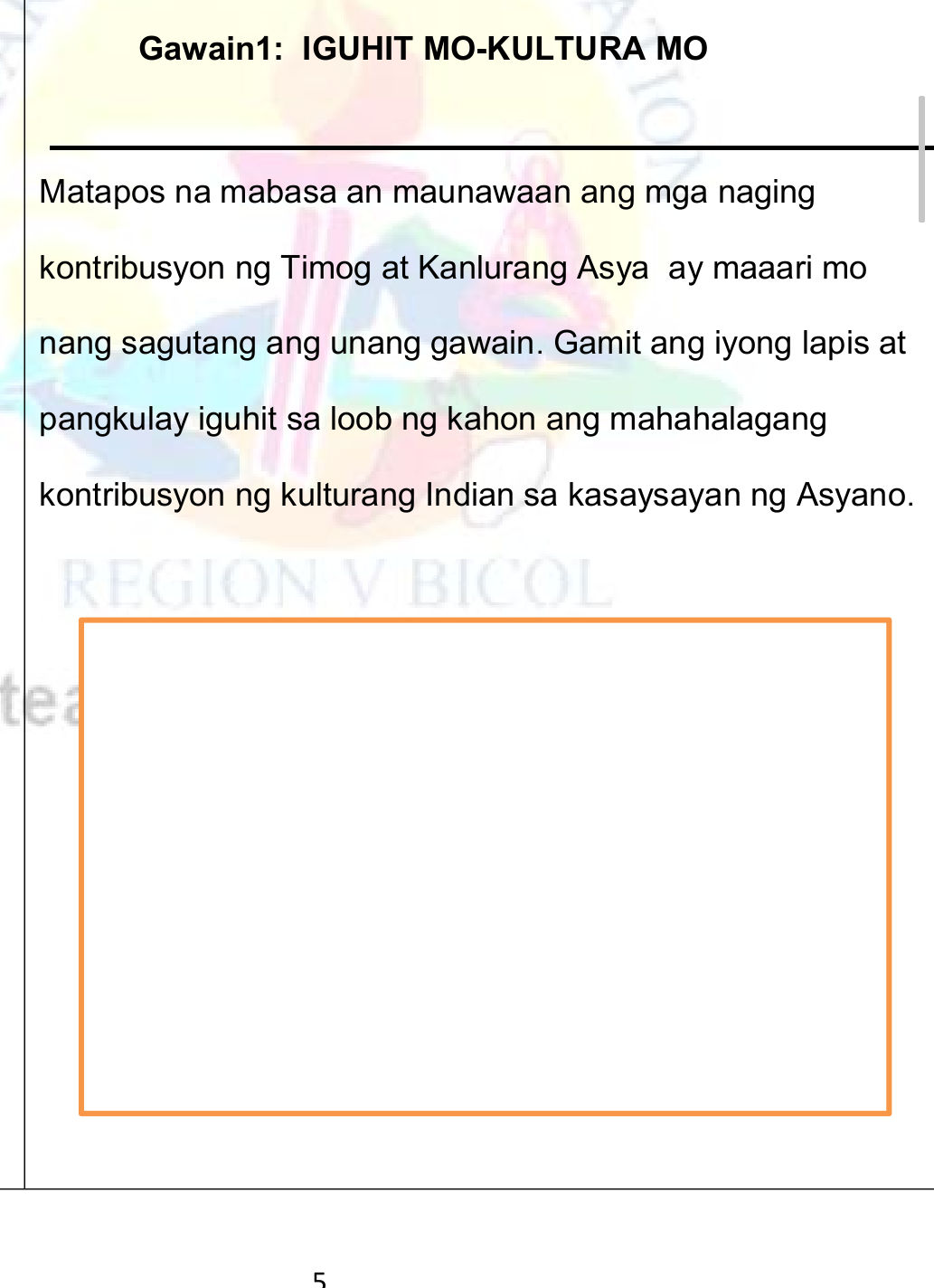 Gawain1: IGUHIT MO-KULTURA MO Matapos na | StudyX