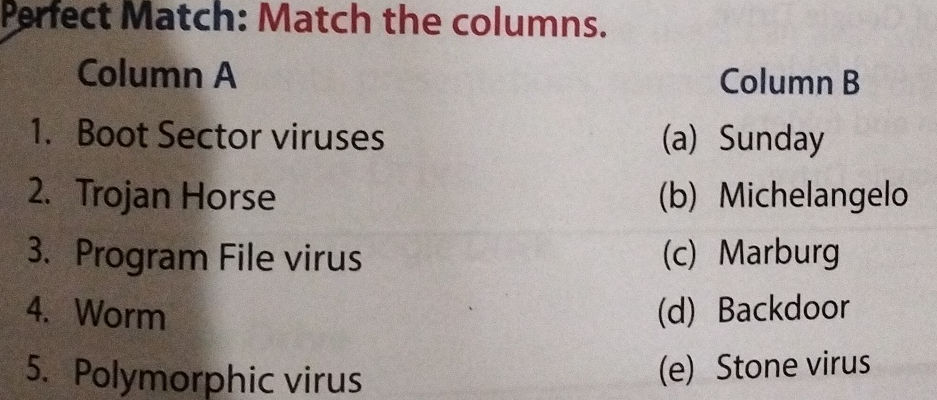 Perfect Match: Match the columns. Column A | StudyX