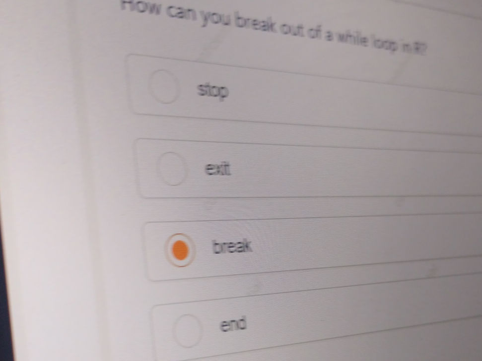 How can you break out of a while loop in R? | StudyX