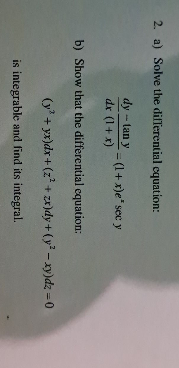 2. a) Solve the differential equation: $ | StudyX