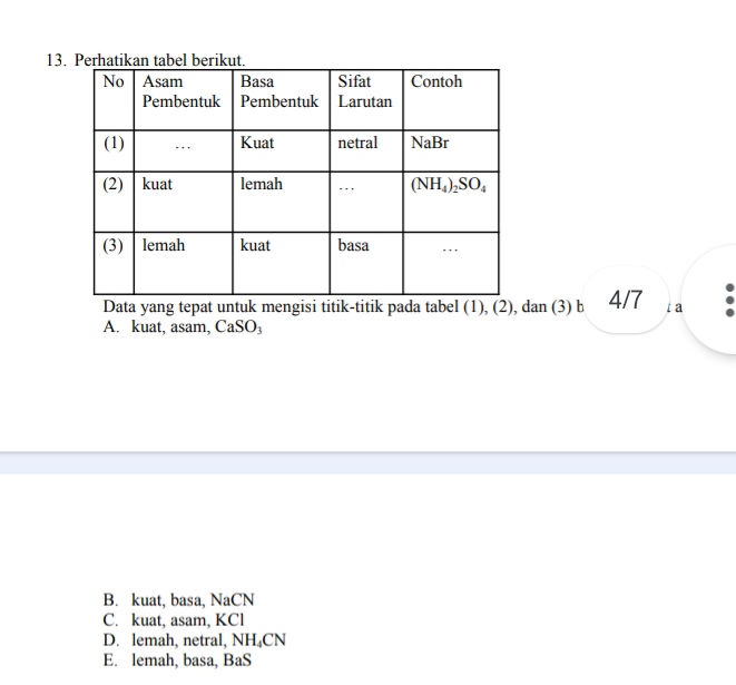 13. Perhatikan tabel berikut. | No | Asam | StudyX