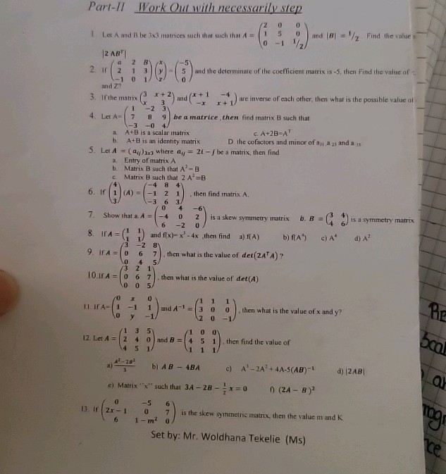 Part-II Work Out with necessarily step 1. | StudyX