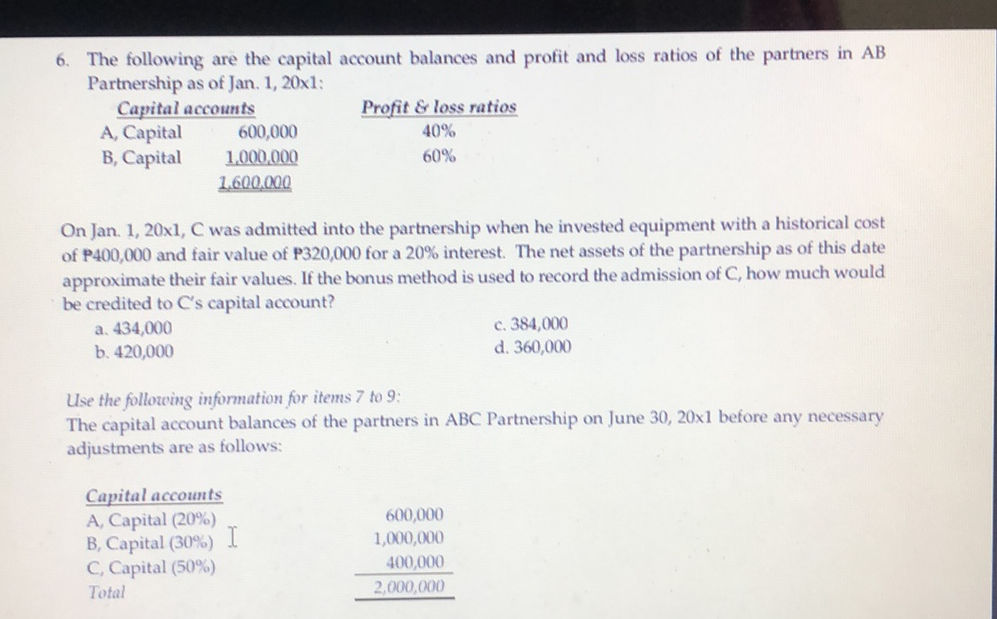 6. The following are the capital account | StudyX