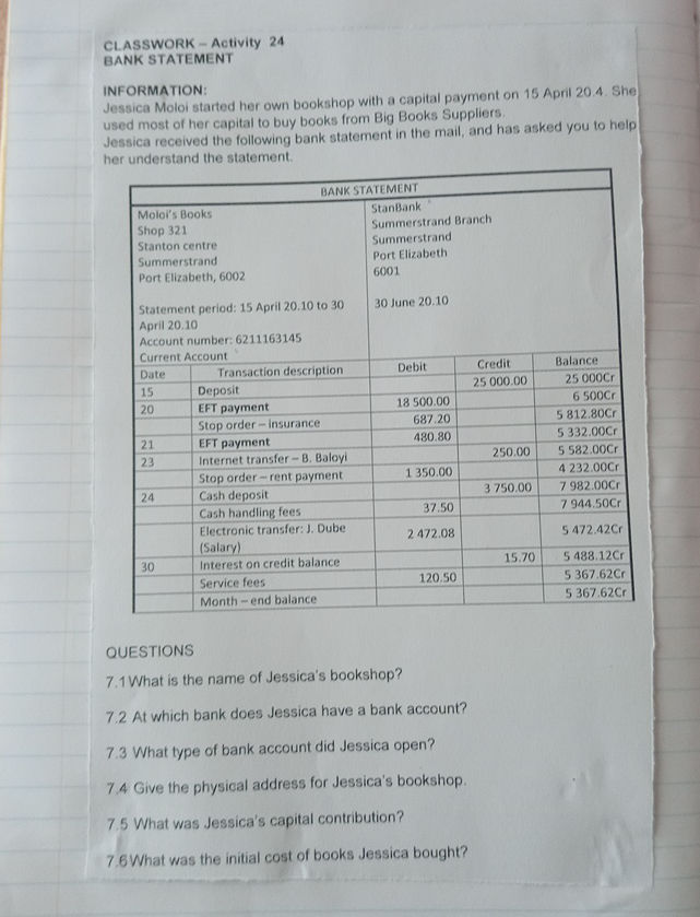 BANK STATEMENT | Date | Transaction | StudyX