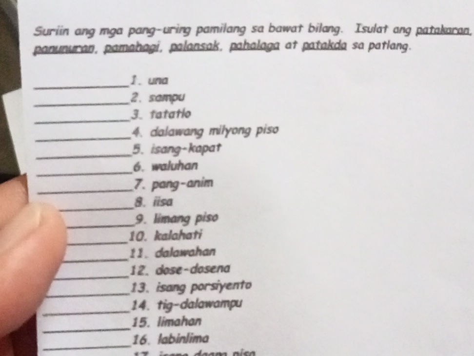 Suriin ang mga pang-uring pamilang sa bawat | StudyX