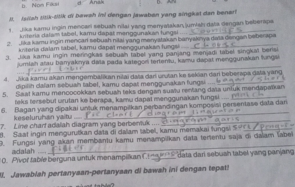 II. Isilah titik-titik di bawah ini dengan | StudyX