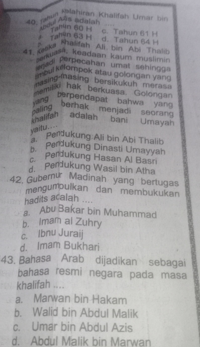 40. Tahun kelahiran Khalifah Umar bin Abdul | StudyX