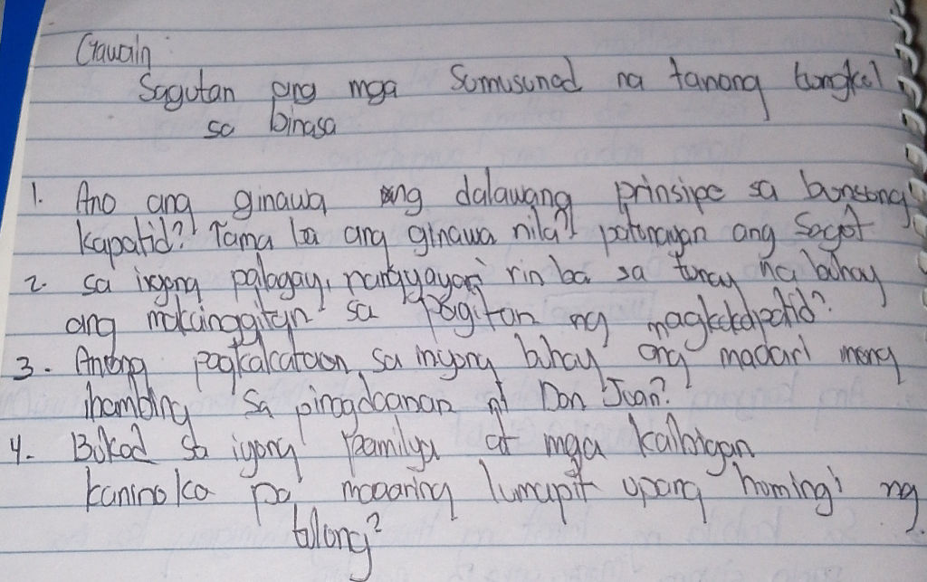 Crawain Sagutan ang mga sumusunod na tanong | StudyX