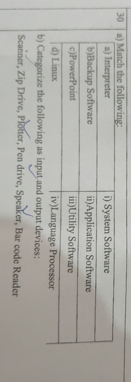 30 a) Match the following: a) Interpreter | StudyX
