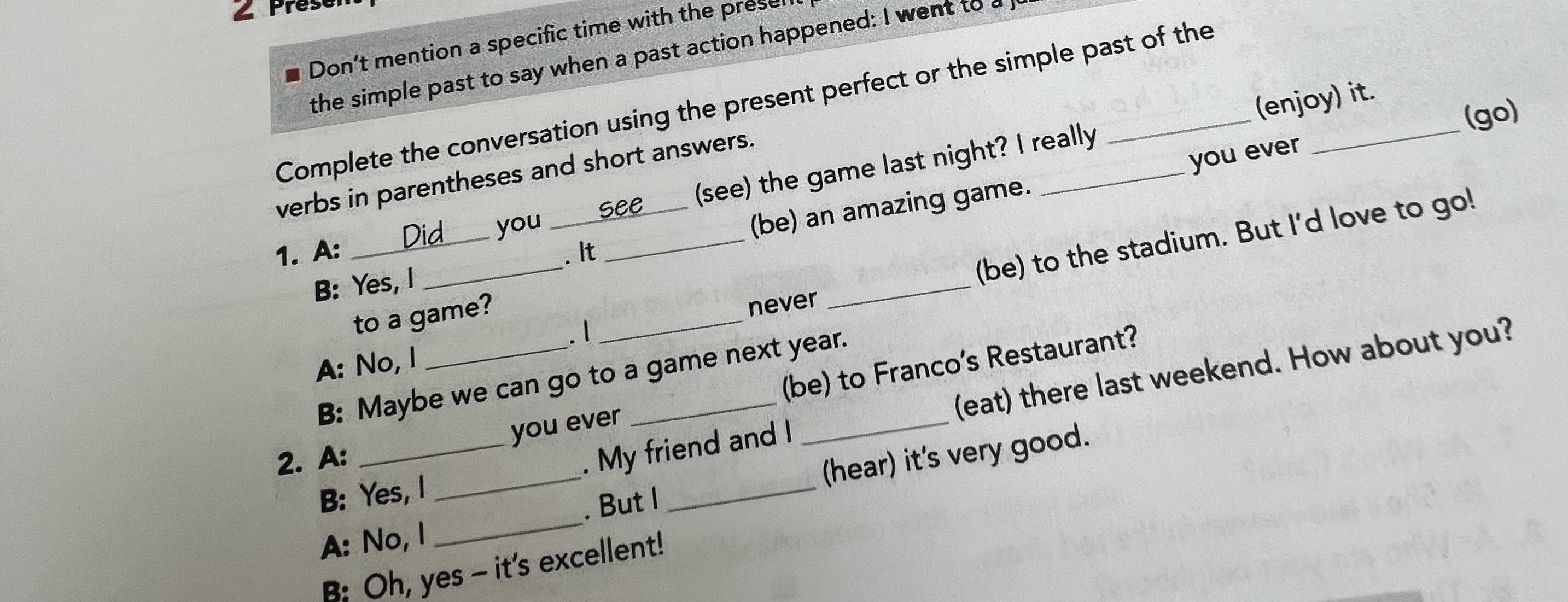 Complete the conversation using the present | StudyX