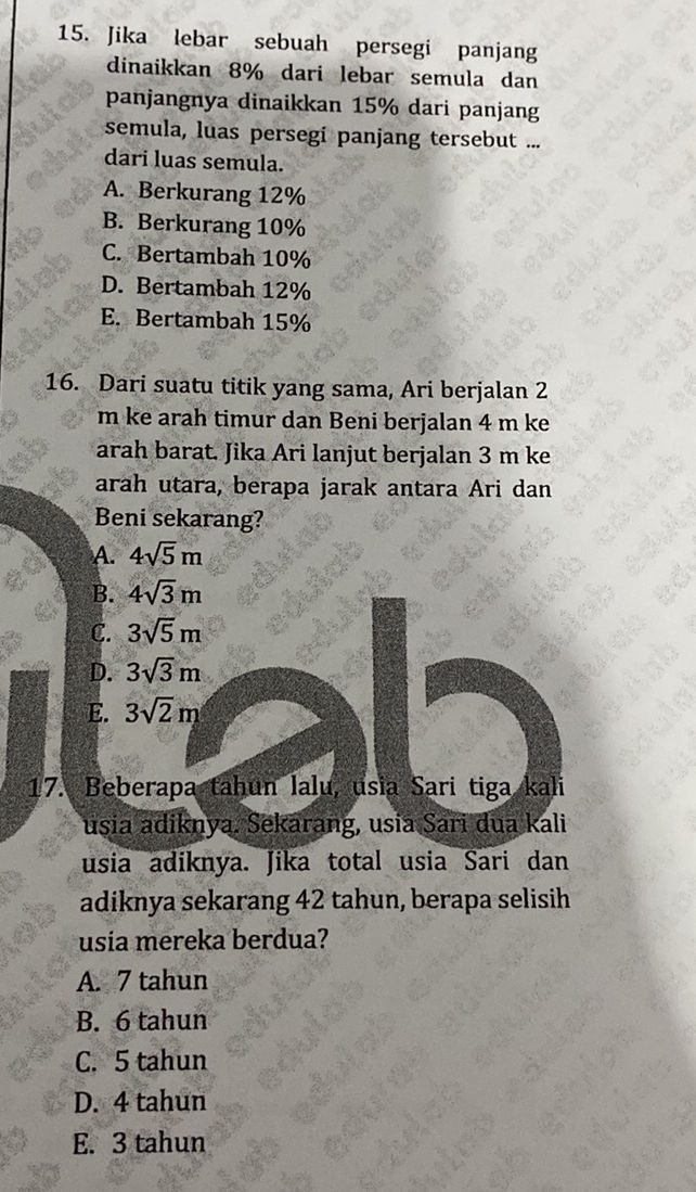 15. Jika lebar sebuah persegi panjang | StudyX