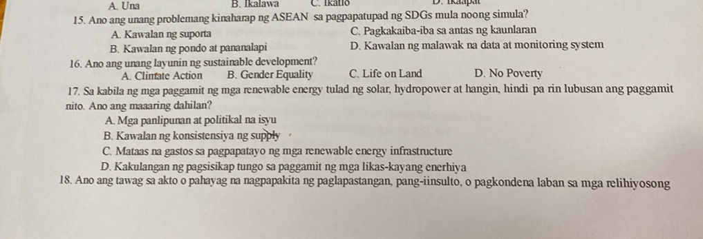 15. Ano ang unang problemang kinaharap ng | StudyX