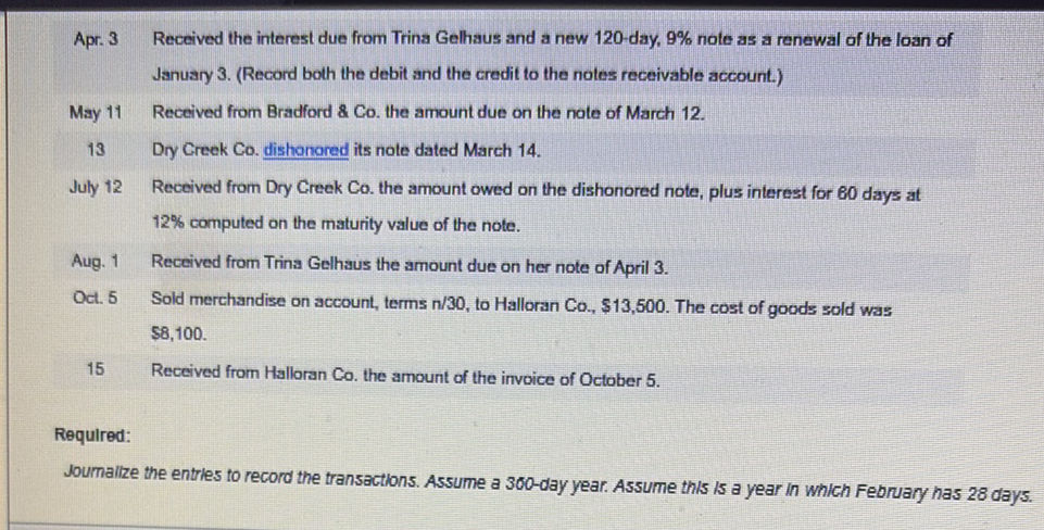 Apr. 3 Received the interest due from Trina | StudyX