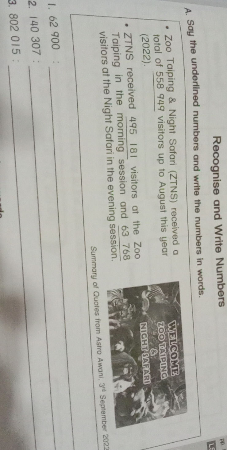 A. Say the underlined numbers and write the | StudyX