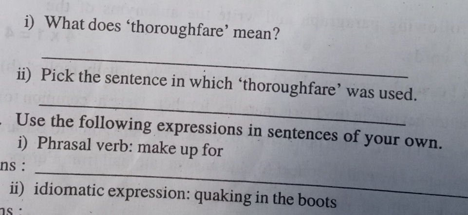 i) What does 'thoroughfare' mean? ii) Pick | StudyX