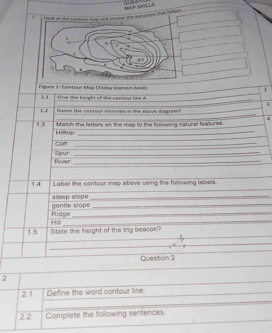 1. Look at the contour map and answer the | StudyX