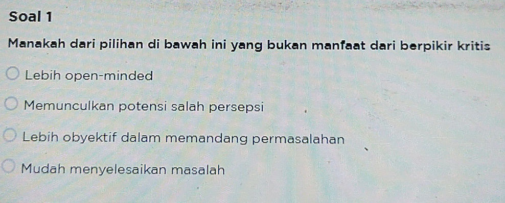 Soal 1 Manakah dari pilihan di bawah ini | StudyX