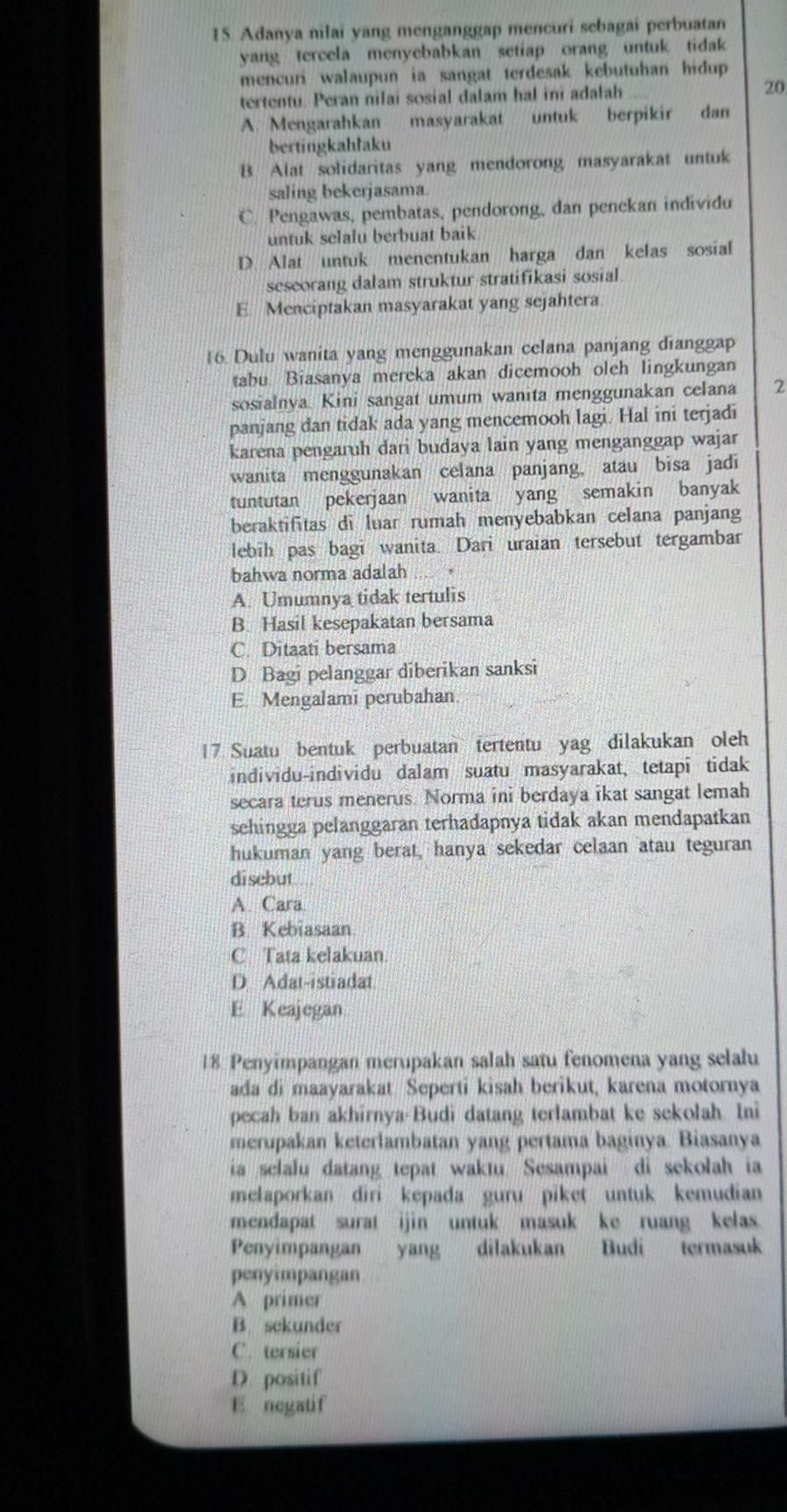 15. Adanya nilai yang menganggap mencuri | StudyX