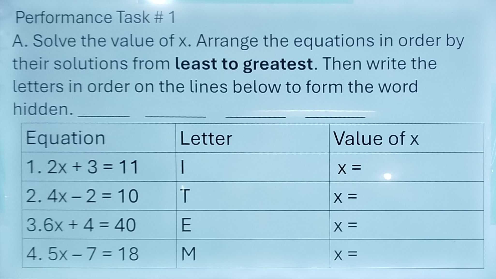Performance Task # 1 A. Solve the value of | StudyX