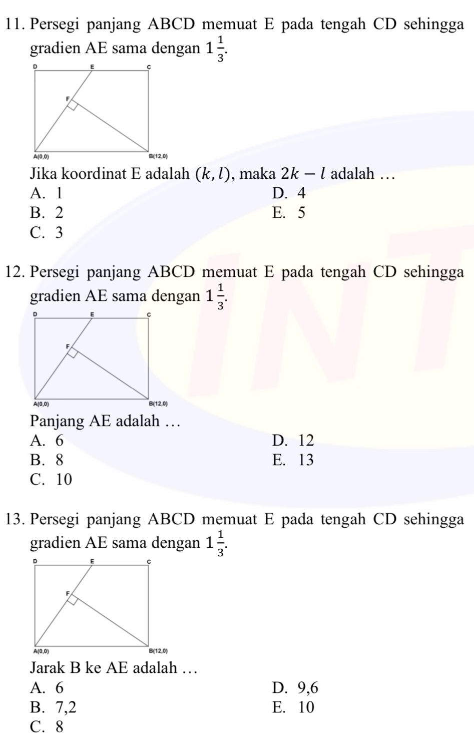 11. Persegi panjang ABCD memuat E pada | StudyX