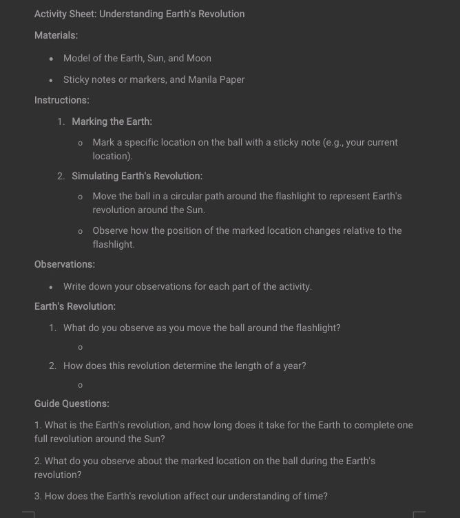 Activity Sheet: Understanding Earth's | StudyX