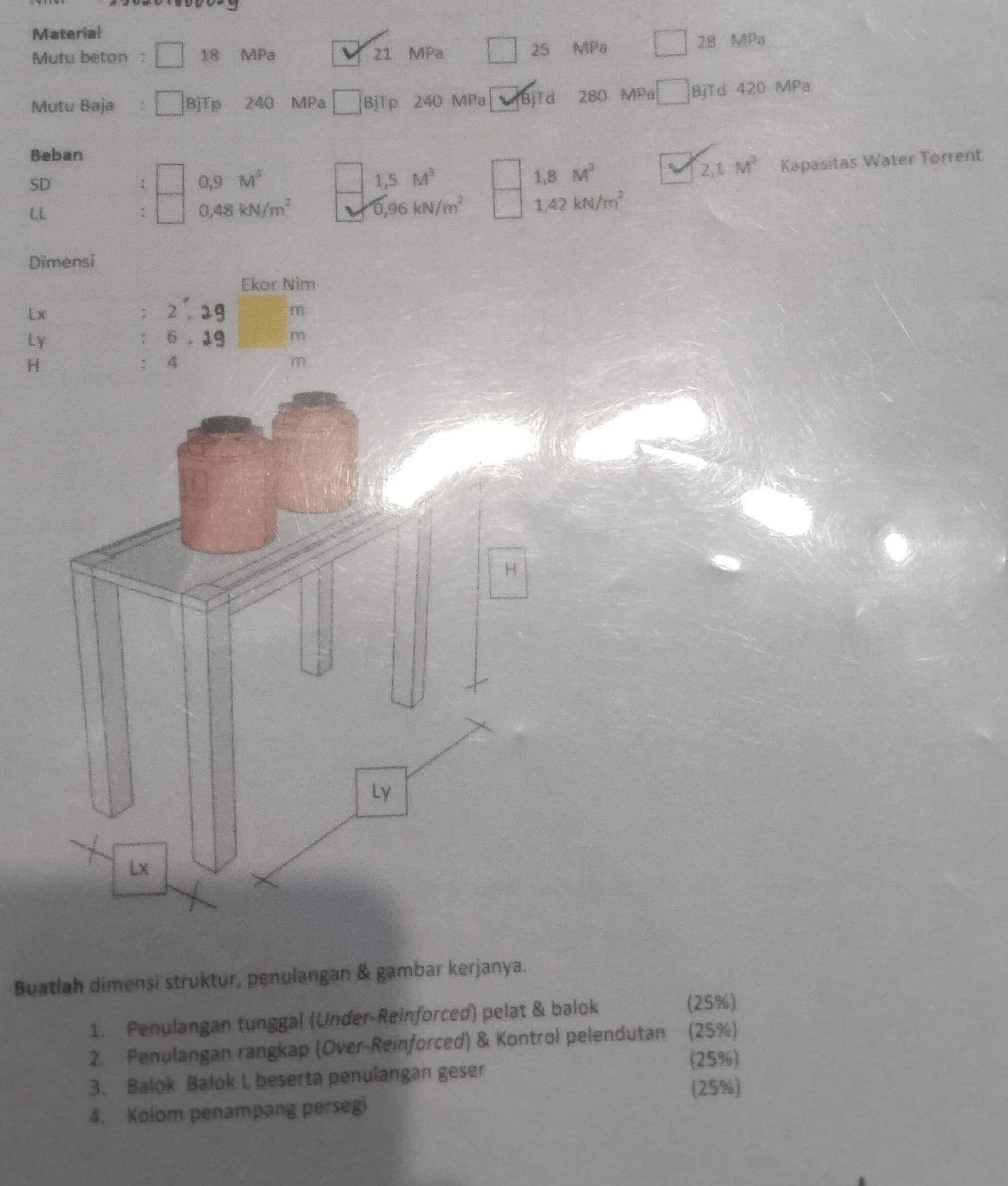 Buatlah dimensi struktur, penulangan gambar
