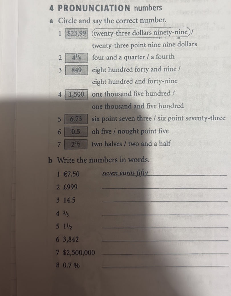 4 PRONUNCIATION numbers a Circle and say | StudyX