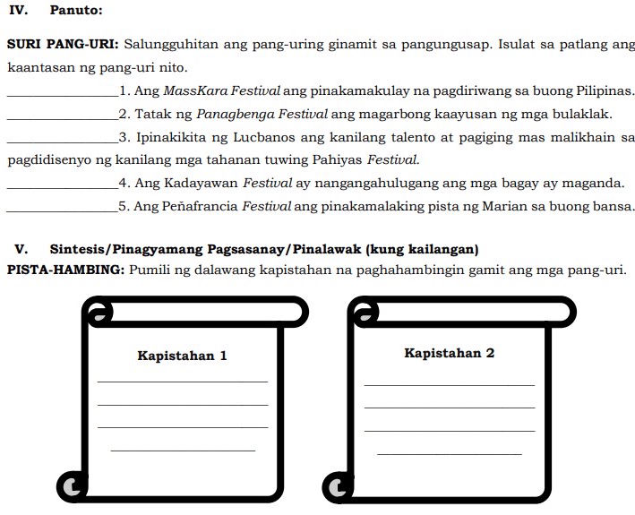 IV. Panuto: SURI PANG-URI: Salungguhitan | StudyX