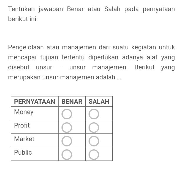Tentukan jawaban Benar atau Salah pada | StudyX