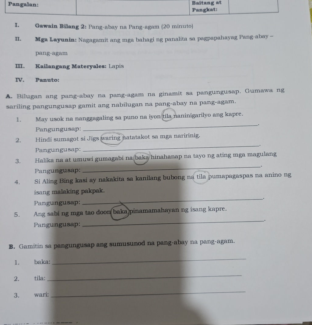 Pangalan: I. Gawain Bilang 2: | StudyX