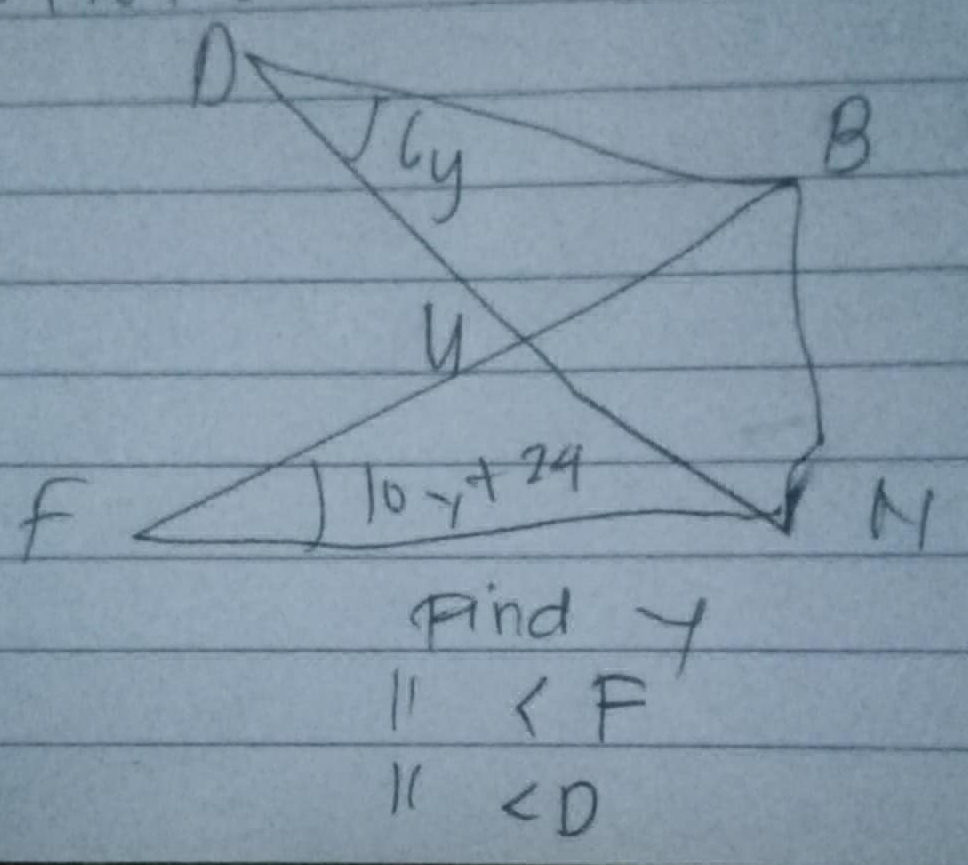 Find y in Geometry Problem with Angles F and | StudyX
