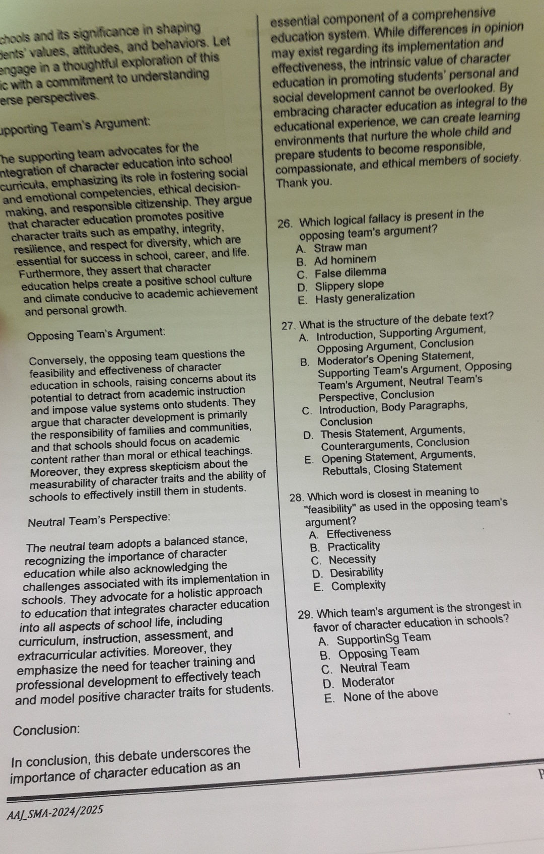 26. Which logical fallacy is present in the | StudyX