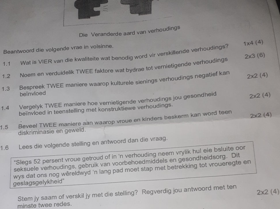 Beantwoord die volgende vrae in volsinne. | StudyX