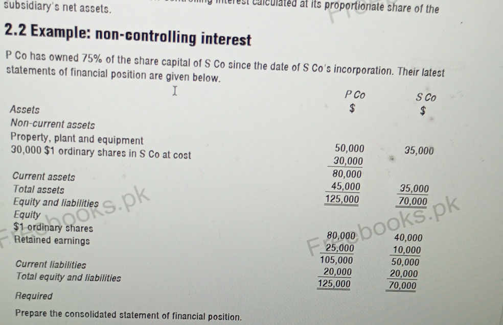 2.2 Example: non-controlling interest P Co | StudyX